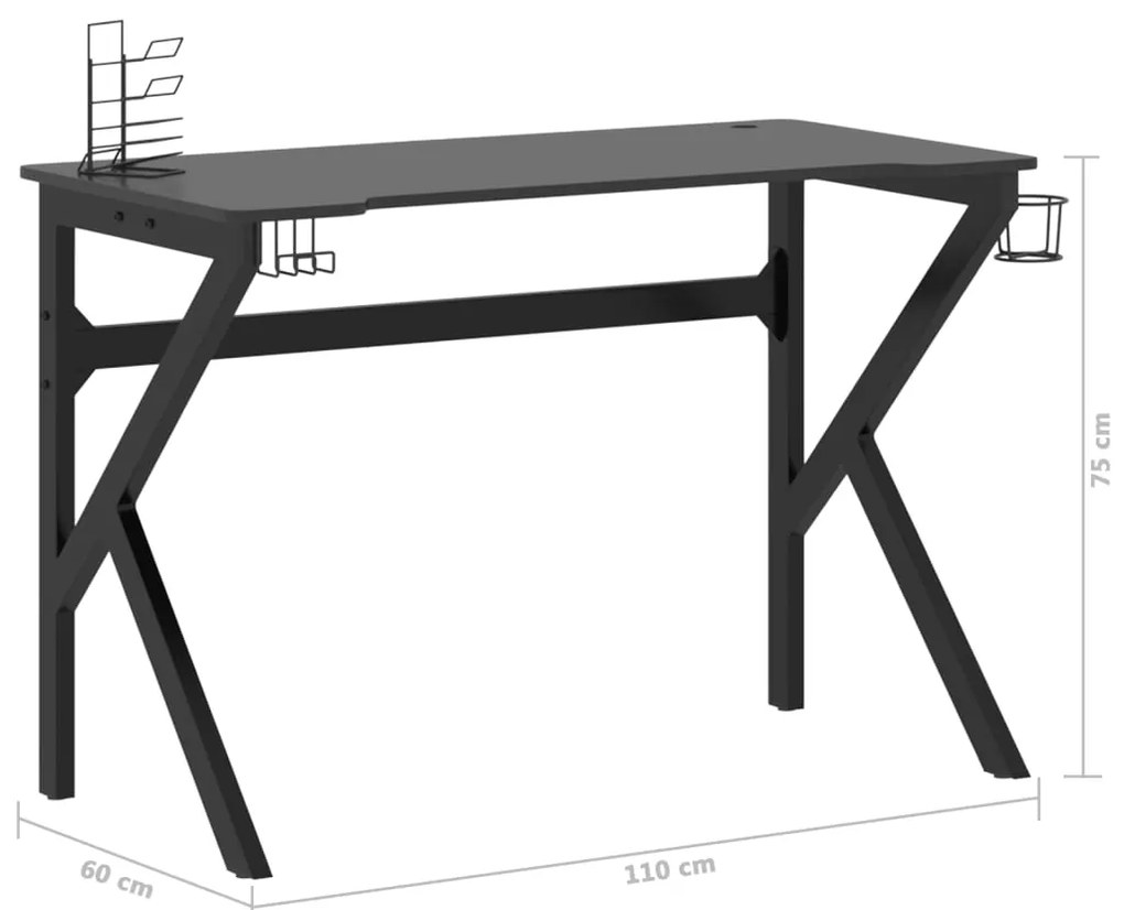 vidaXL Marketos Herní stůl s nohami ve tvaru K černý 110 x 60 x 75 cm