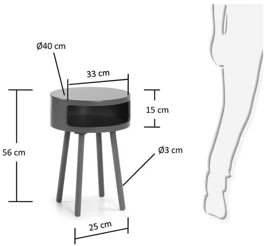 Šedý lakovaný odkládací stolek Kave Home Kurb 40 cm