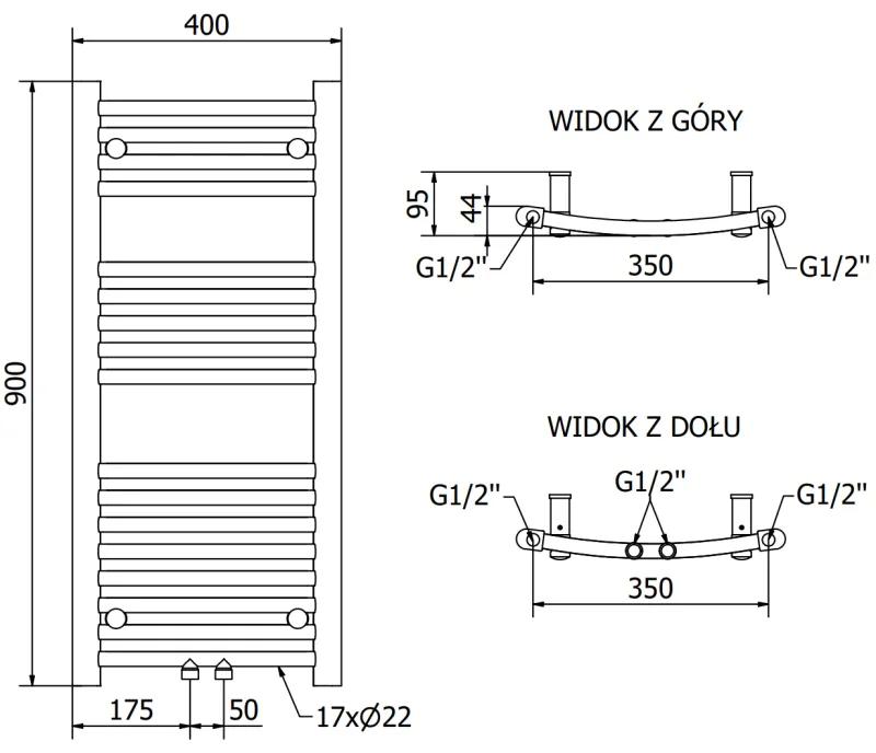 Mexen Ares koupelnový radiátor 900 x 400 mm, 312 W, Černá - W102-0900-400-00-70