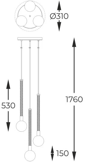 Zuma Line P0583-03B-2GHF - Lustr na lanku MIDA 3xG9/6W/230V mosaz