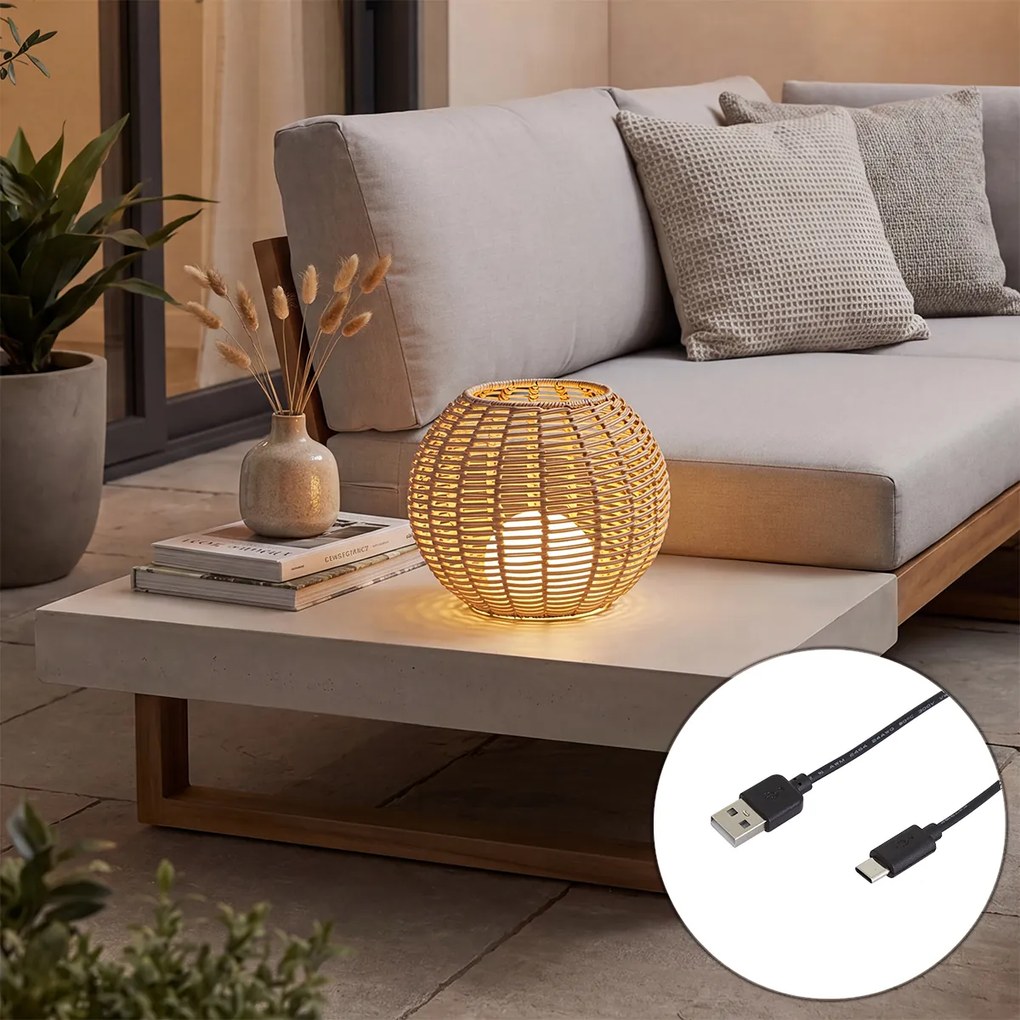 Venkovní stolní lampa béžová 30 cm vč. LED dobíjecí s USB-C IP44 - Oli