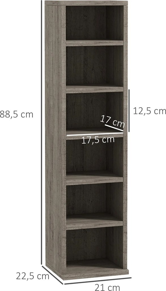 HOMCOM Sada 2 sloupcových polic pro ukládání CD-DVD kabinet 6 + 6 přihrádek 21 x 22,5 x 88,5 cm max. kapacita 204 CD tmavě šedá