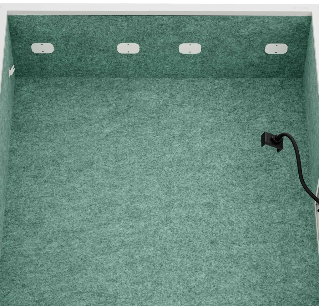 Kancelářská akustická kabina se sedátkem a USB-C portem, korpus bílý / sedák zelený, 1150 mm: SALLY MentalBox