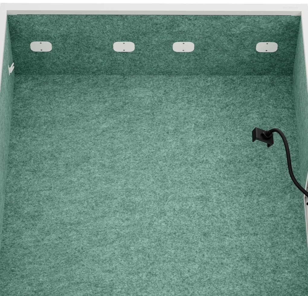 Skříň se sedákem a zónou ticha SALLY MentalBox, bílá konstrukce, zelený sedák, 1850 x 1150 x 400 mm