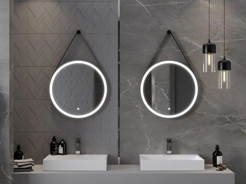Mexen Reni koupelnové zrcadlo s podsvícením, kulaté 60 cm, LED 6000K, protimlžící, černý rám - 9812-060-060-611-70