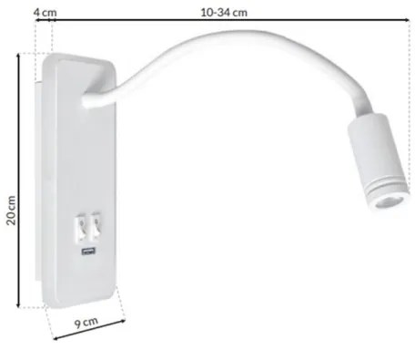 LED Flexibilní nástěnná lampička s USB BASE 1xLED/8W+1xLED/2W/230V bílá