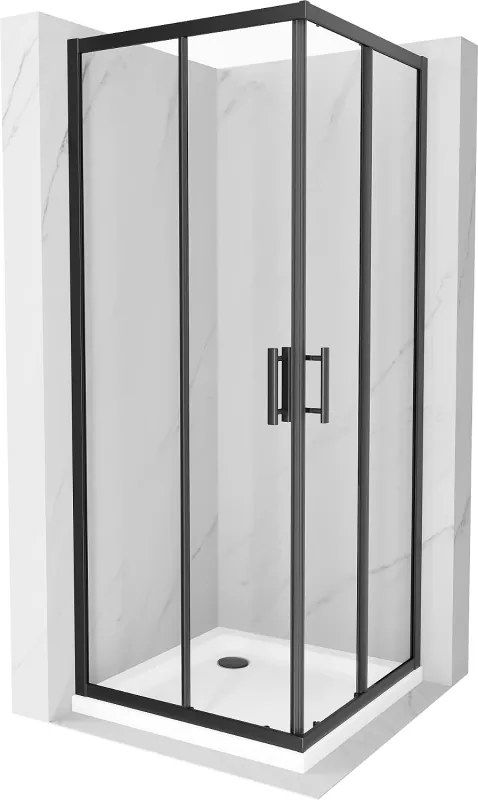 Mexen Rio, čtvercový sprchový kout 80 x 80 cm, 6mm čiré sklo, černý profil + bílá sprchová vanička, 860-080-080-70-00-4010B