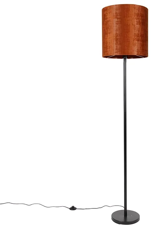 Stojací lampa černá velurová odstín oranžová 40 cm - Simplo