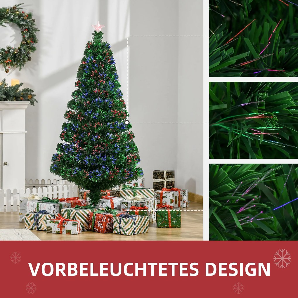 Aosom Umělý vánoční stromek 150 cm s uhlíkovým vláknem, umělá jedle s LED osvětlením, 180 špiček, vánoční dekorace, včetně kovového stojanu pro vnitř…