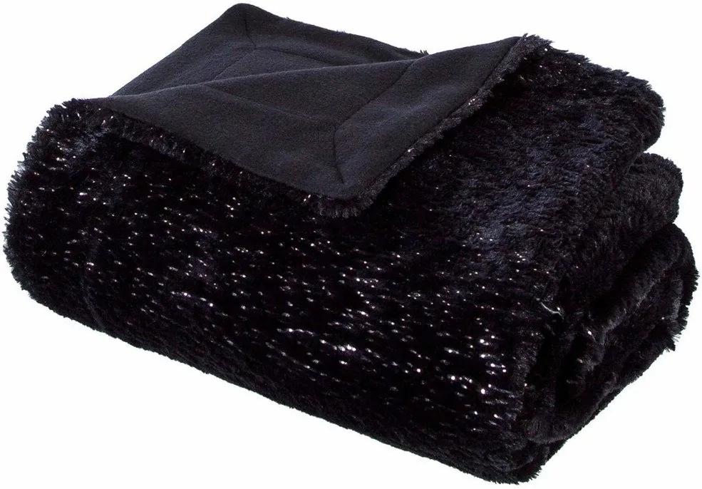 Černá deka velikosti 125 x 150 cm, vyrobená z polyesteru, teplá a příjemná na dotek