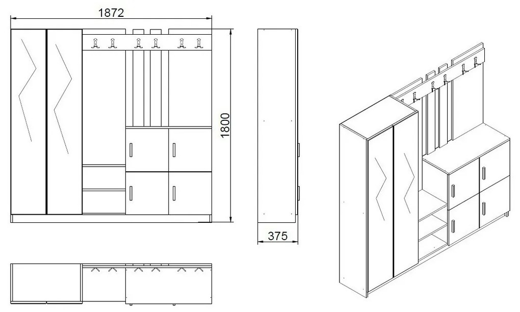 Předsíňová sestava Dane Anthracite and Atlantic Pine