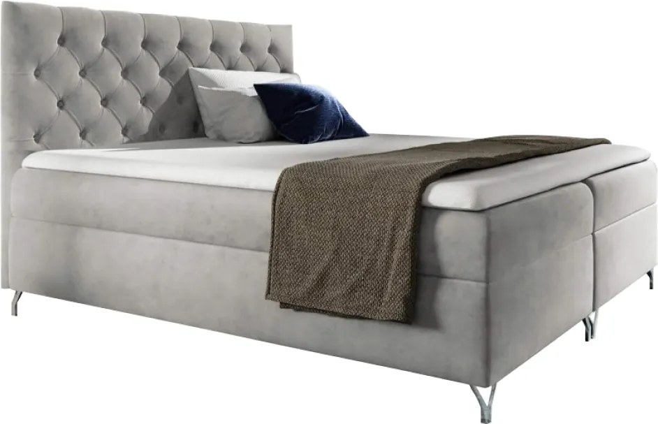 Boxspringová postel, 180x200, světle šedá látka Velvet, GULIETTE + dárek