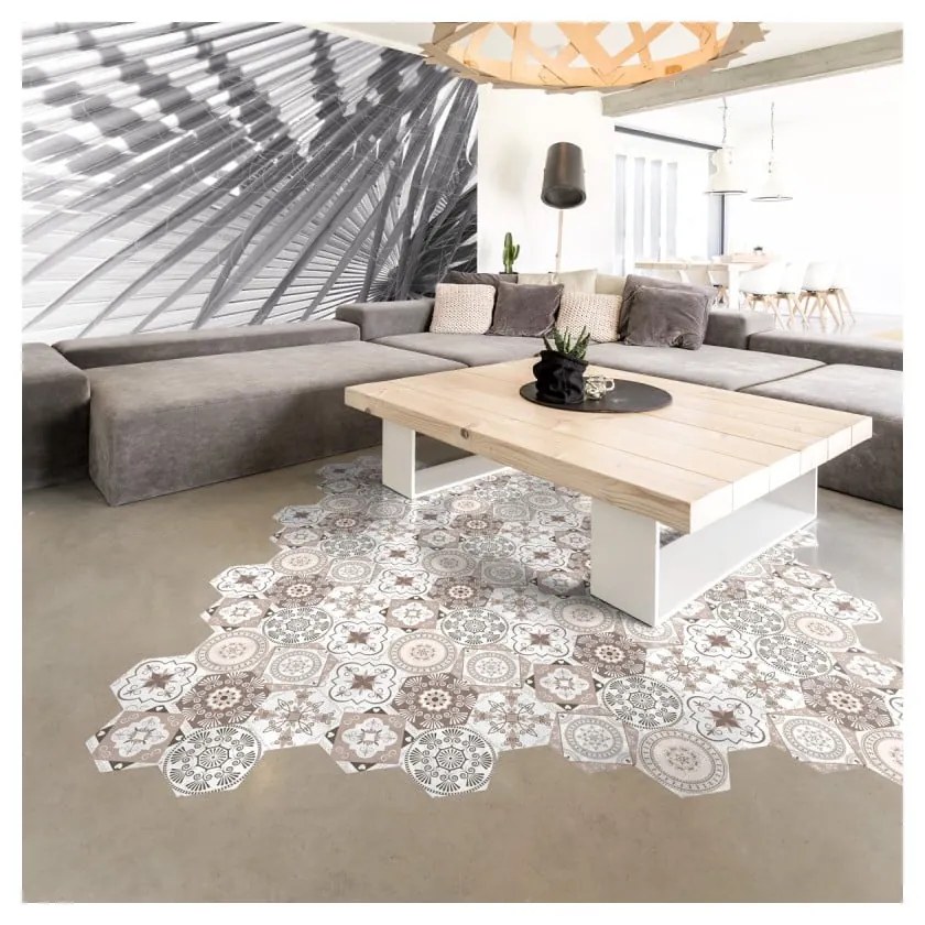 Sada 10 samolepek na podlahu Ambiance Floor Stickers Hexagons Cornalina, 40 x 90 cm