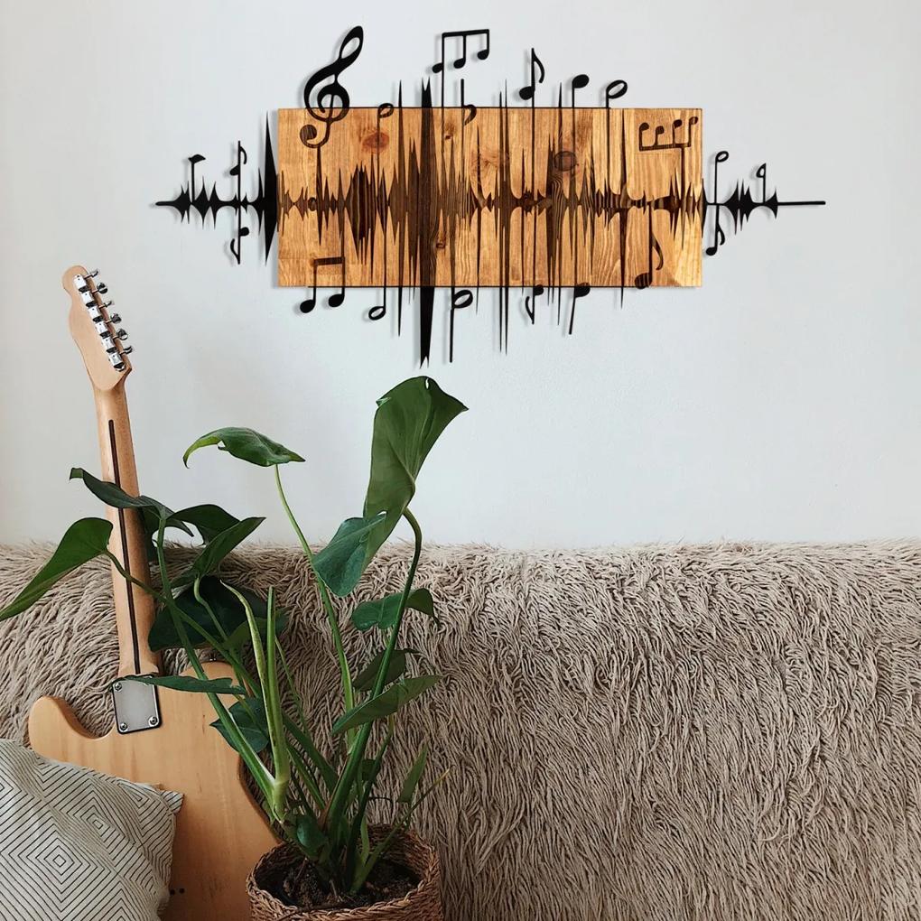 Nástěnná dřevěná dekorace MUSIC hnědá/černá