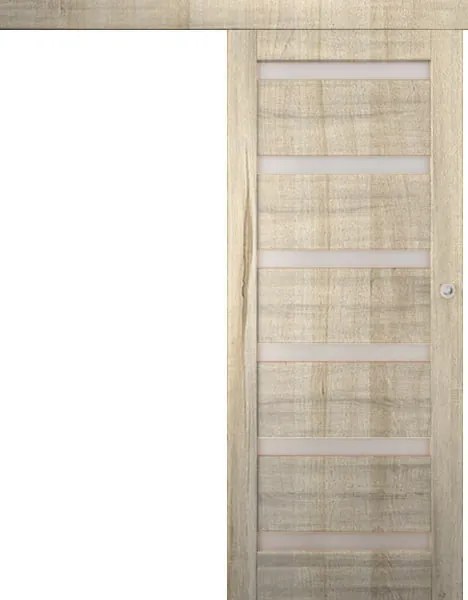 posuvné interiérové dveře na stěnu vasco doors EVORA model 5 Průchozí rozměr: 60 x 197 cm, Orientace dveří: Pravé dveře, Dekor: Dub Viking