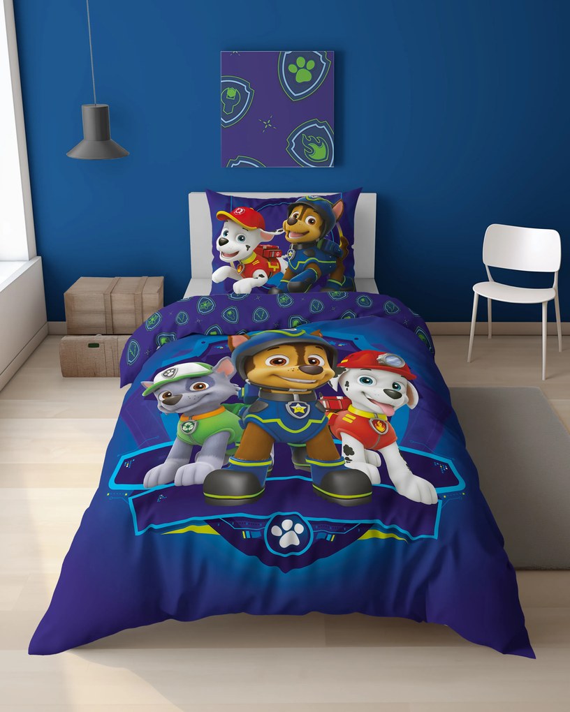 Svítící povlečení PAW PATROL Team logo modré Rozměr povlečení: 70 x 80 cm | 140 x 200 cm