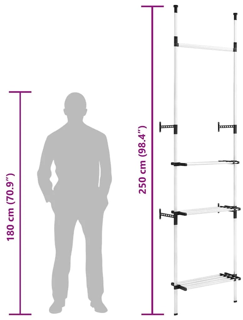 vidaXL Marketos Teleskopický šatní úložný systém s tyčemi a policí hliník