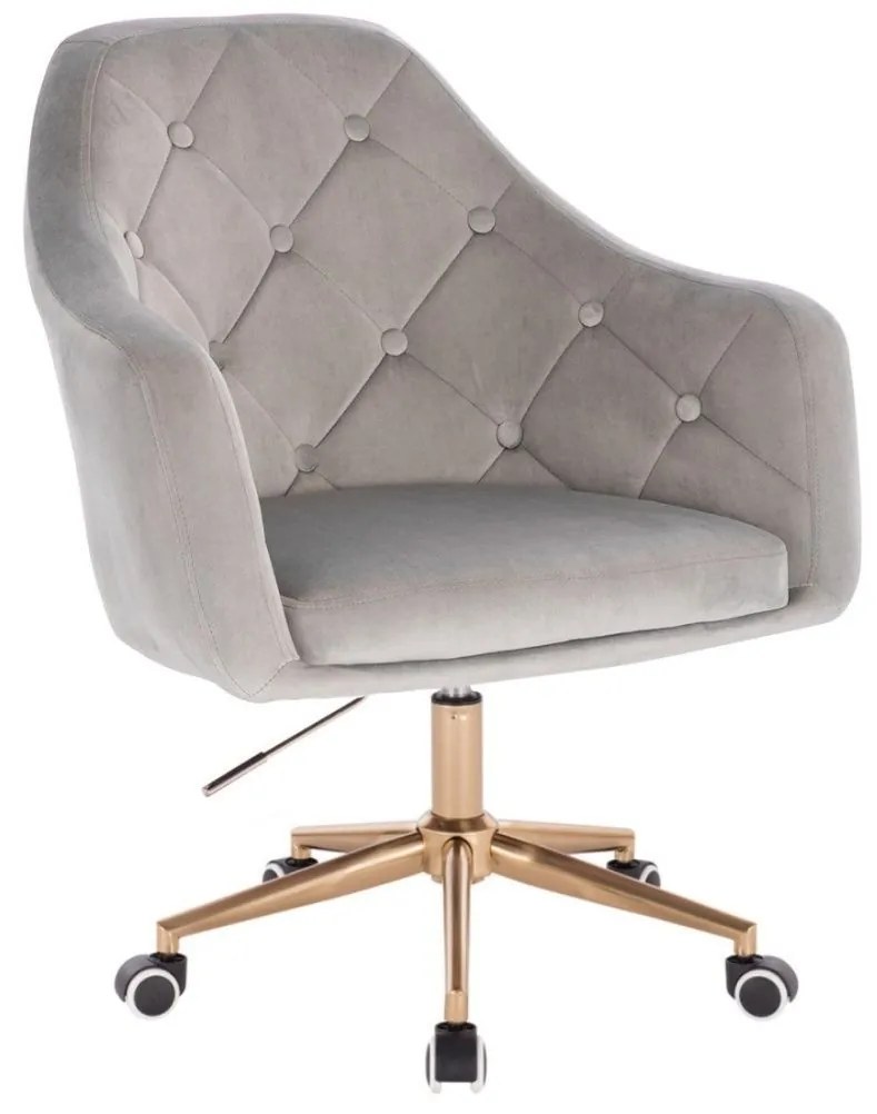 LuxuryForm DESIGN Otočné křeslo ANDORA VELUR na zlaté podstavě s kolečky - světle šedé