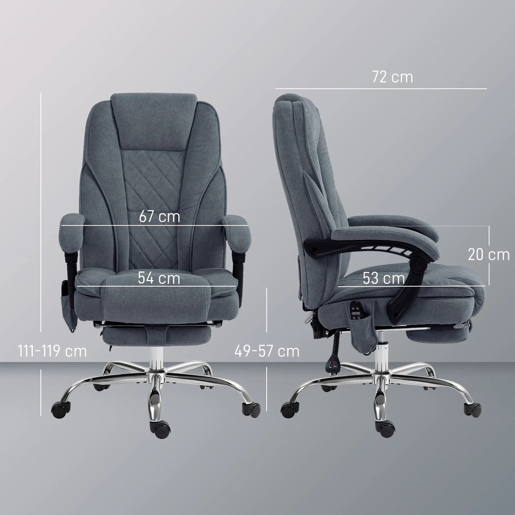 Vinsetto Masážní kancelářská židle s vytápěním - ergonomická židle s nastavitelnou výškou, sklápěním opěradla, drátovým ovladačem, zasouvatelným opěr…