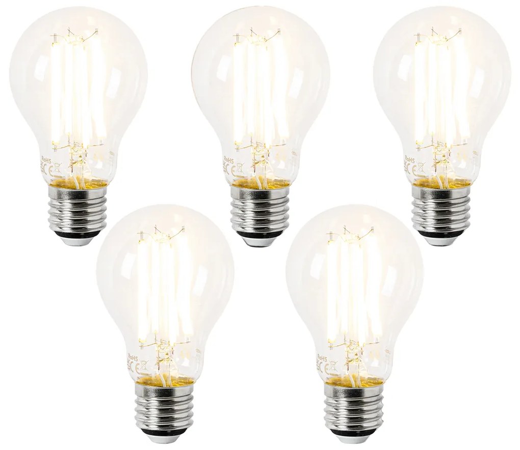 Sada 5 LED žárovek E27 A60 čirá 3,8W 806 lm 2700K