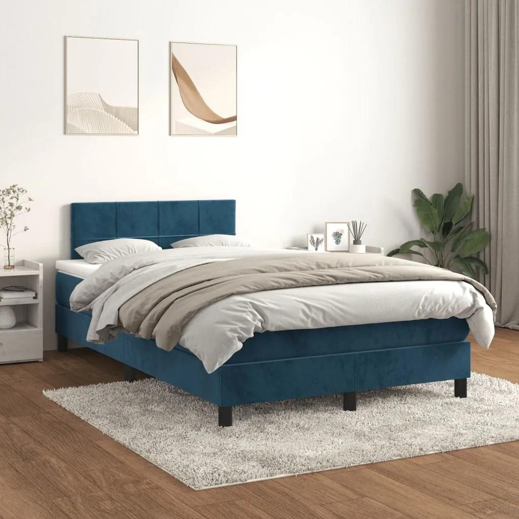 vidaXL Box spring postel s matrací 120 x 200 cm samet [3141295] Barva: Tmavě moddrá
