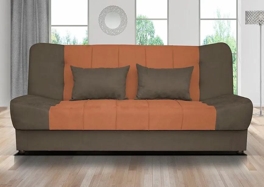 Rozkládací pohovka s úložným prostorem v kombinaci hnědé a oranžové barvy F1247