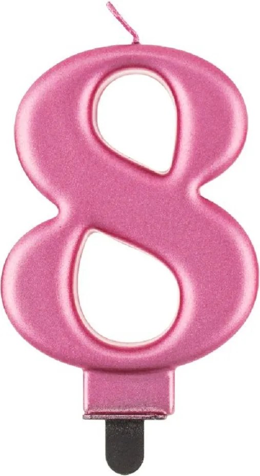 Svíčka dortová číslice 8 metalická, růžová 8 cm