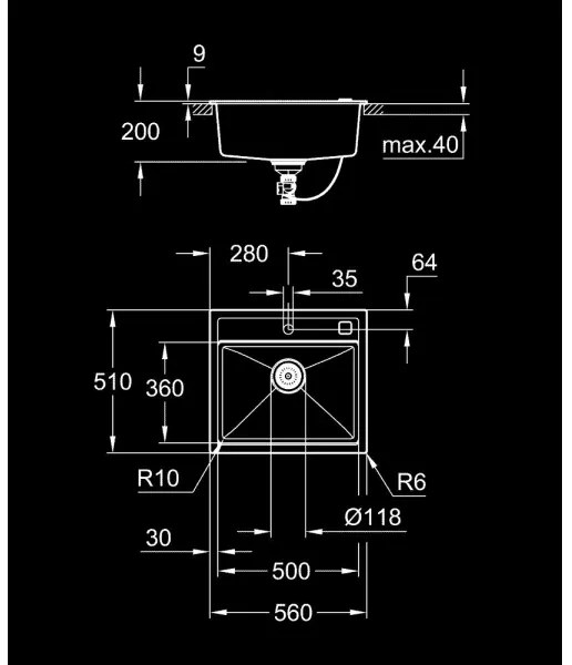 GROHE 31651AP0 - Kuchyňský dřez K700 560 × 510 mm granit/černá