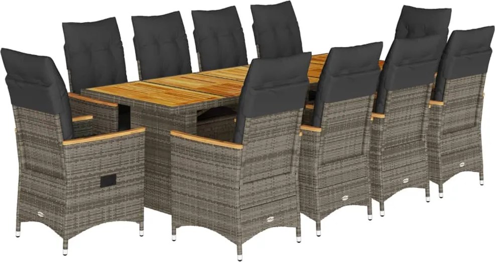 11dílný zahradní bistro set s poduškami šedý polyratan 3277253