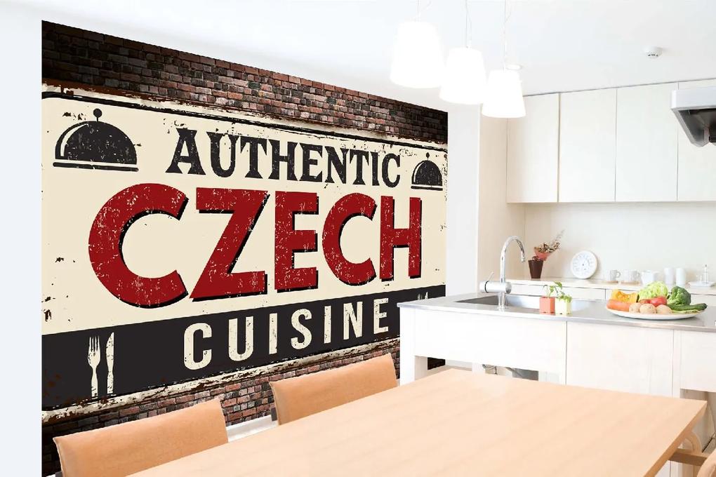 DIMEX | Samolepicí vliesová fototapeta na zeď Cedule - Česká kuchyně MA-5-2059 | 375 x 250 cm | červená, černá