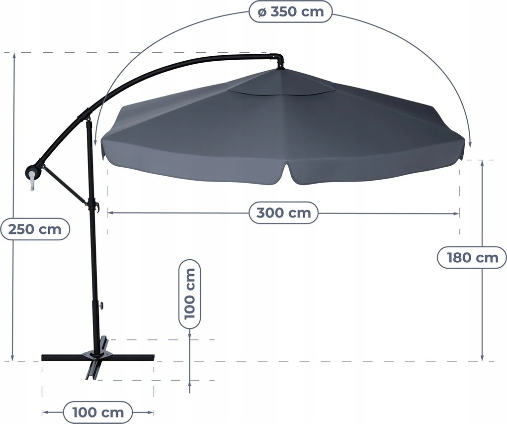 Zahradní slunečník s výložníkem 350 cm potah