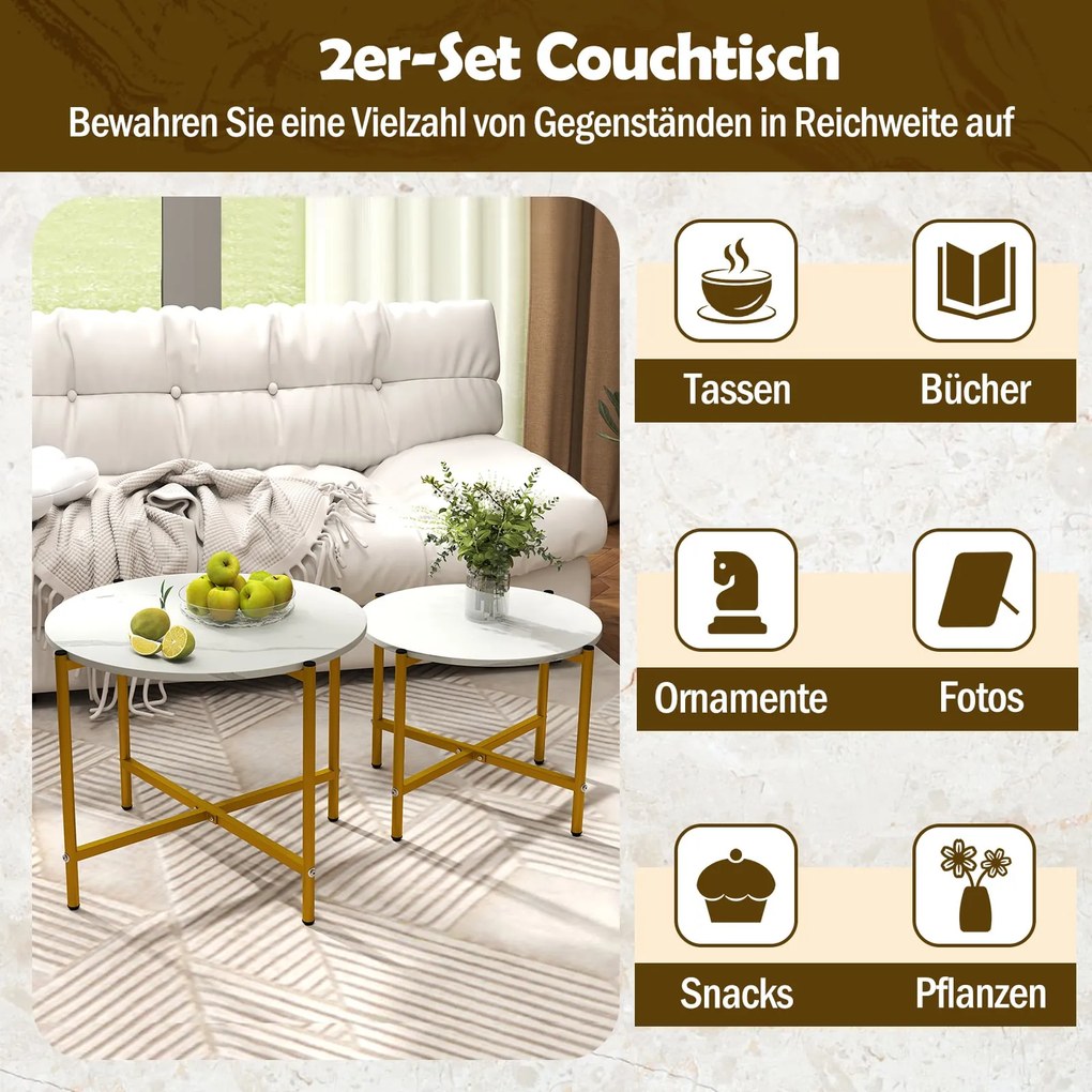 Costway Sada kulatého konferenčního stolku s kovovým rámem Stohovatelné