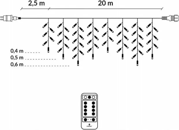 LED krápníky - 22,5m, 500LED, 8 funkcí, ovladač, IP44, multicolor