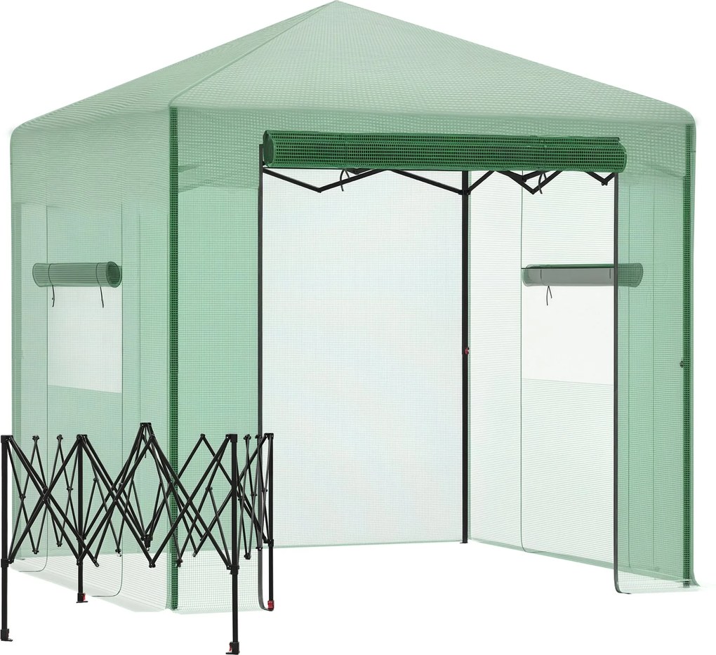 Skleník Outsunny pro rajčata se stahovacími dveřmi a oknem, PE ocel, tmavě zelený, 238 x 178 x 240 cm | Aosom