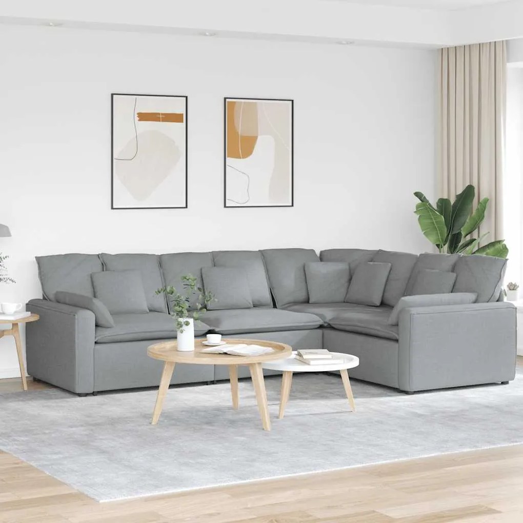 Modulární pohovka s polštáři textil světle šedá 3321147