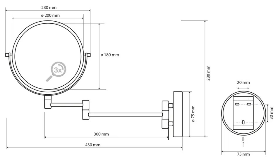 SAPHO XR006 X-Round závěsné kosmet. zrcátko, pr. 20 cm, stříbrná