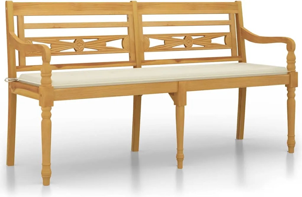 Lavice Batavia s krémovou poduškou 150 cm masivní teakové dřevo 3100828