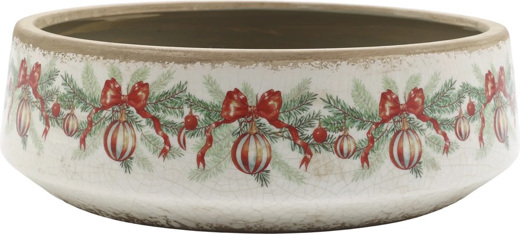 Béžová keramická mísa s vánočními ozdobami Holly Christmas – Ø30×10 cm