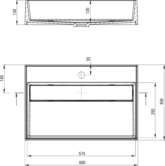 Deante Correo, granitové umyvadlo na desku 600x400x130 mm, černá, DEA-CQR_NU6M
