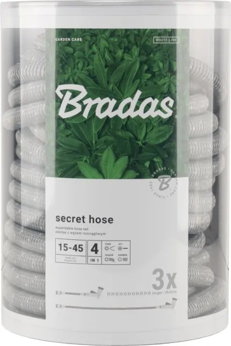 BRADAS Zahradní smršťovací hadice 15–45 m, s postřikovačem, šedá - SECRET HOSE