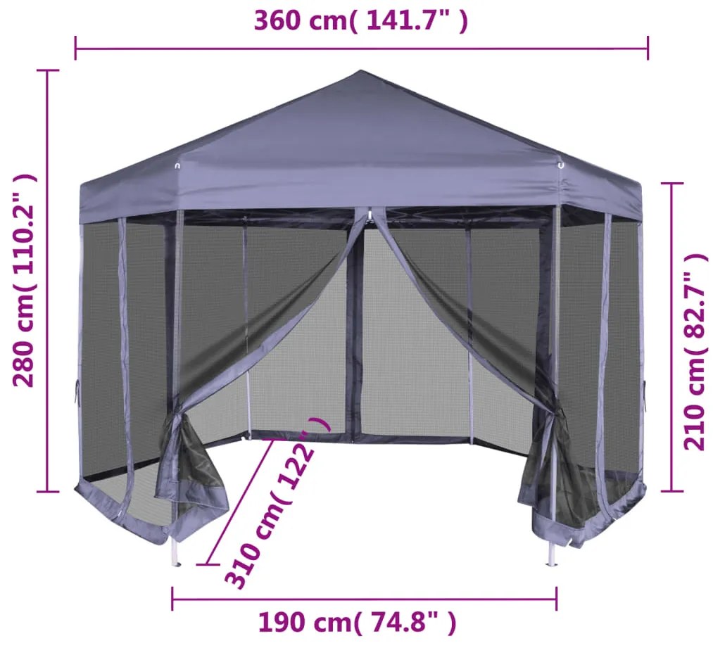 vidaXL Šestiúhelníkový party stan s 6 stěnami tmavě modrý 3,6 x 3,1 m