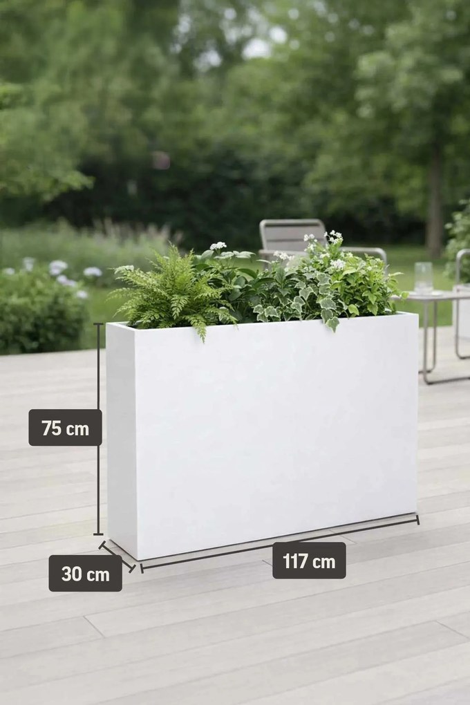 Květináč ELEMENTO, sklolaminát, šířka 117 cm, bílý mat