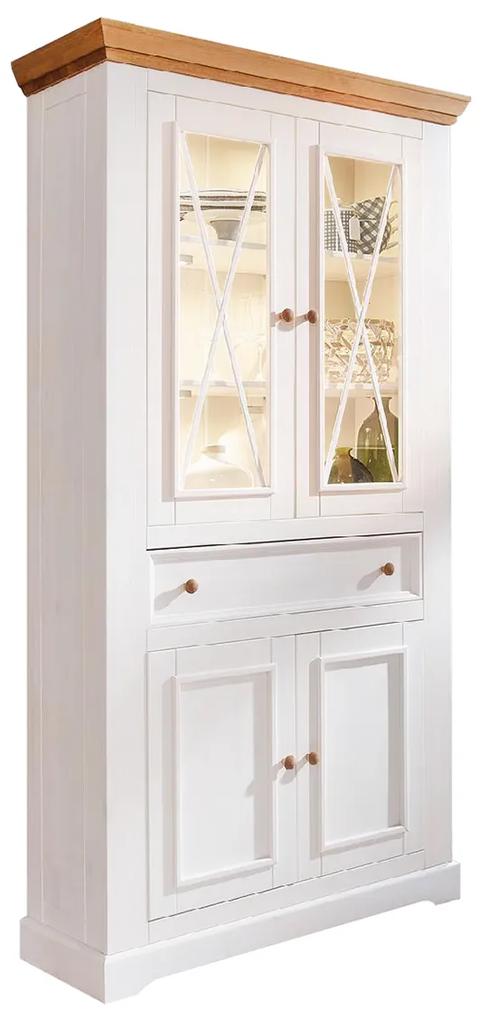 Bílý Nábytek Vitrína Marone 2D, dekor bílá-dřevo, masiv, borovice Montáž: S montáží