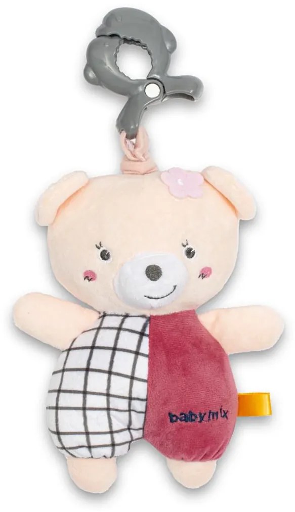 BABY MIX Dětská plyšová hračka s hracím strojkem a klipem Baby Mix Medvídek růžová