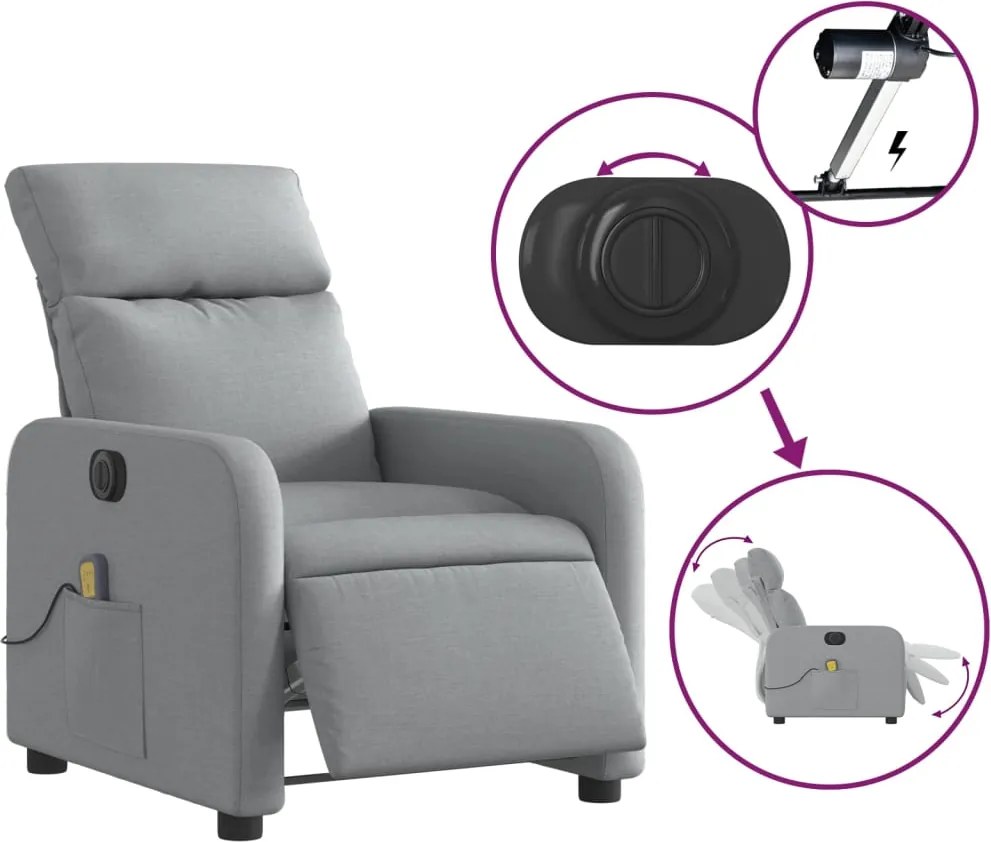 Elektrické masážní polohovací křeslo světle šedé textil 3206690