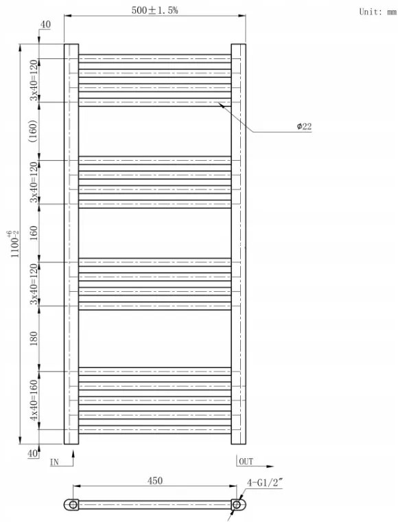 Gamma Erga Basic, topné těleso 1100x500 mm, 434 W, černá, ERG-LAV-BASIC-11050-BK