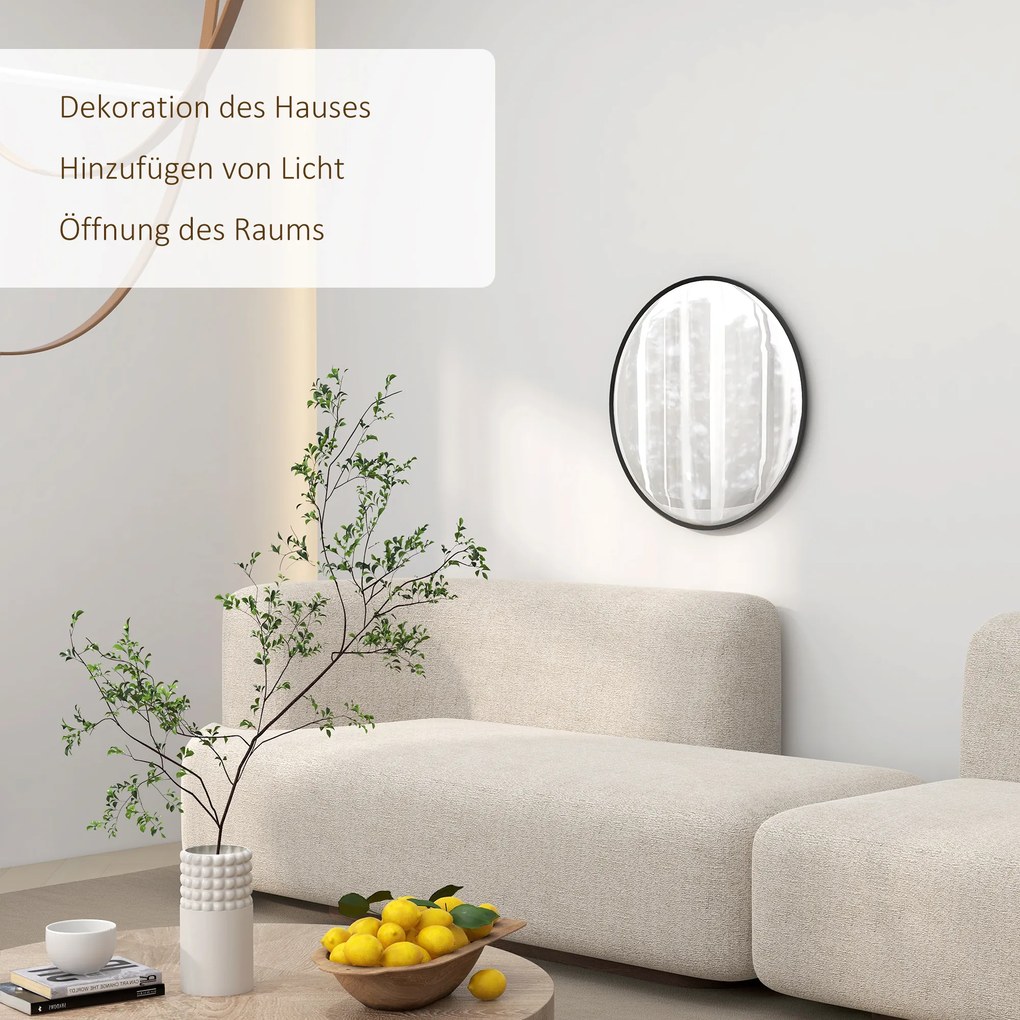 HOMCOM nástěnné zrcadlo 60 x 60 cm kulaté koupelnové zrcadlo s hliníkovým rámem, dekorativní zrcadlo do koupelny obývacího pokoje předsíně ložnice če…