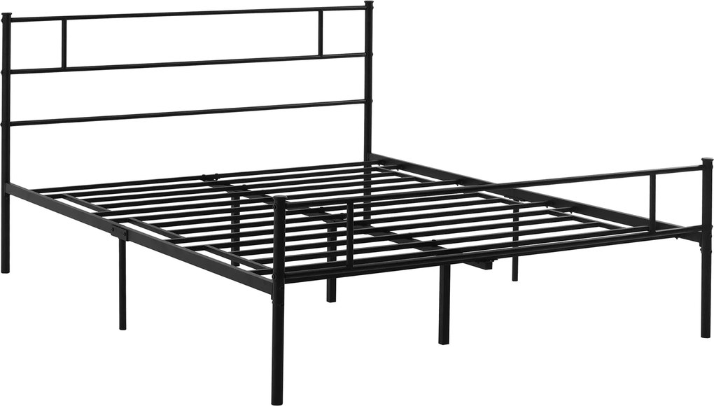 Rám postele HOMCOM Dvoulůžkový 165x211x100cm z oceli, integrované laťky, průmyslový styl čelního a nožního čela, černý | Aosom