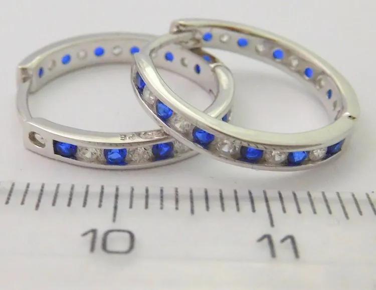 Velké stříbrné kruhy se zirkony a modrými safíry pr. 18mm 925/2,70gr 030784400002