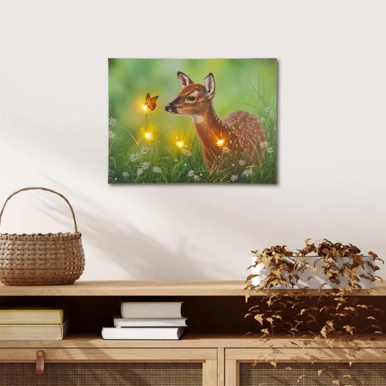 Nexos  86711 Nástěnná malba jelen na louce, 4 LED, 30 x 40 cm